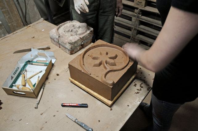 Special clay bricks with vine motif carved on surface - European Clay ...